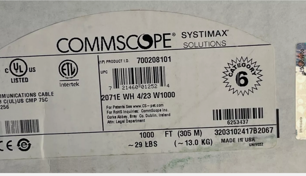 700208101 CommScope Systimax 2071E Cat6 Plenum White 1000Feet 23 AWG U