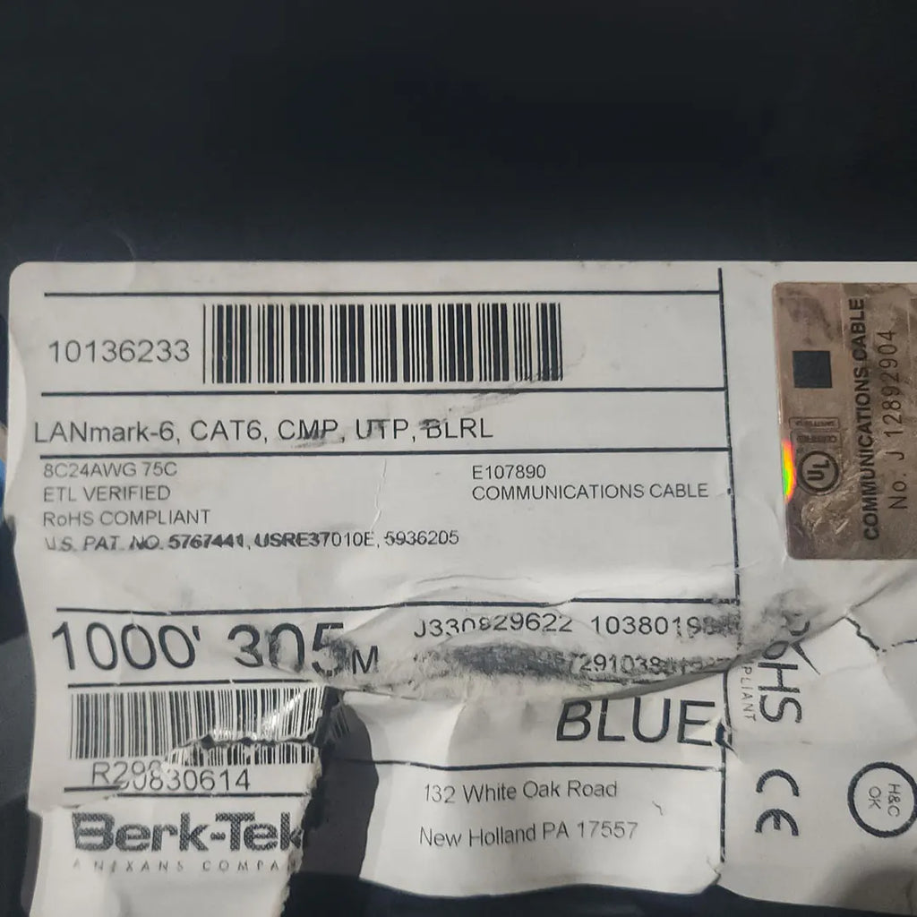 BERK-TEK | 10136233 LANmark-6 CAT6 Plenum 1000ft Blue UTP Ethernet Cab