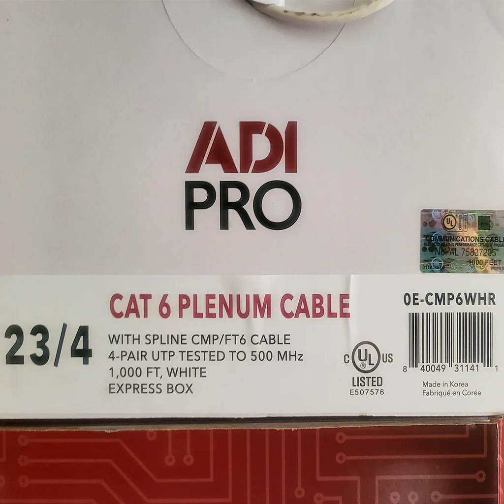 Cat6 Plenum ADI 0E-CMP6WHR UTP 23AWG 1000ft White Ethernet Cable