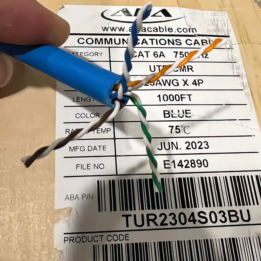 Cat6A Riser CMR 1000ft UTP 23AWG 750MHz Solid Copper UL Listed Etherne