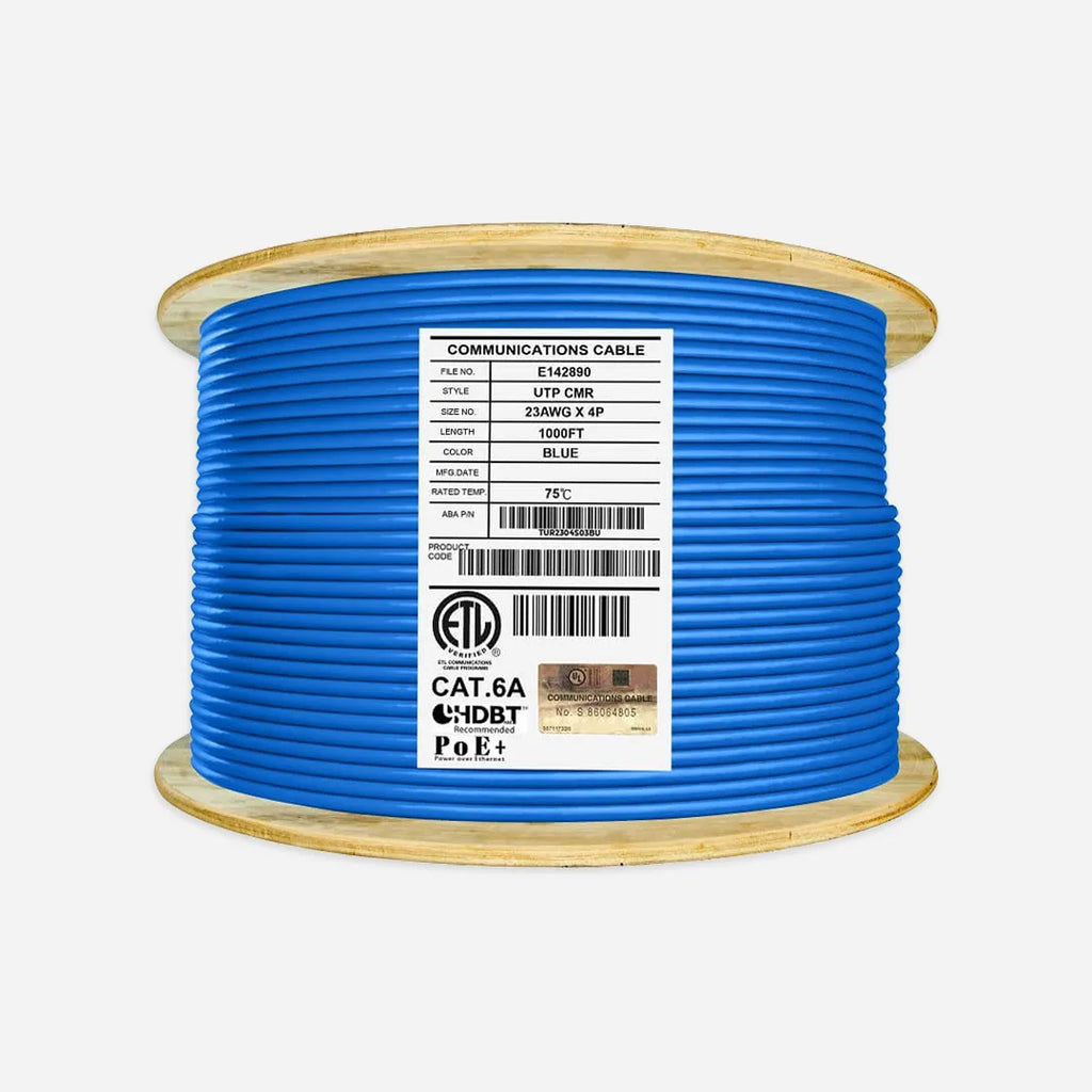 Cat6A Riser CMR 1000ft UTP 23AWG 750MHz Solid Copper UL Listed Etherne