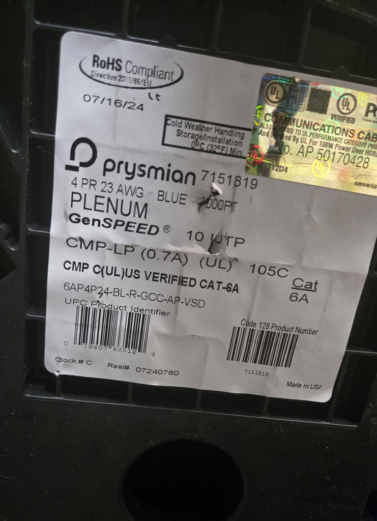 Cat6A Plenum GenSPEED 7151819 UTP 23AWG 1000ft Blue Ethernet Cable
